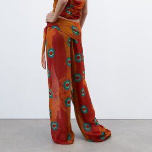 Zara | Pants & Jumpsuits | Zara Rust Printed Tie Dye Lightweight Pareo ...